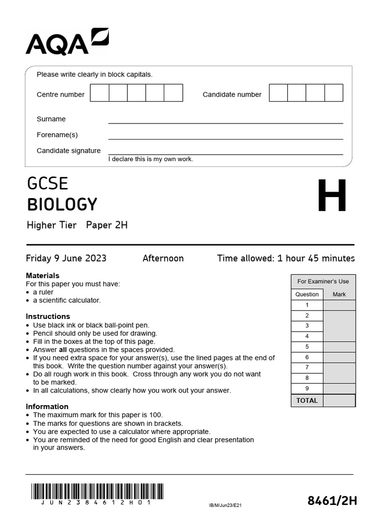 Paper 2 Biology 2023 | PDF | Ovary | Biology