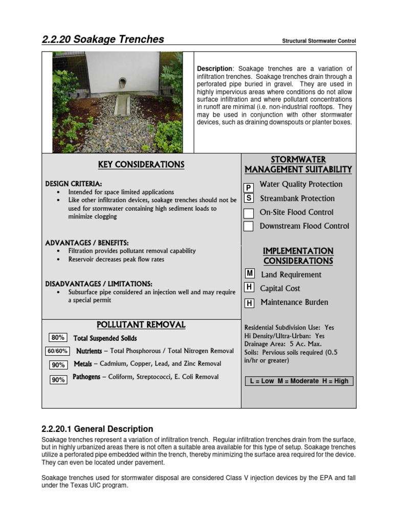 Soakage Trenches for Stormwater Management | PDF | Stormwater | Drainage
