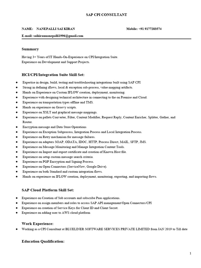 Sai Kiran CPI 3 Y Exp. | PDF | Computing