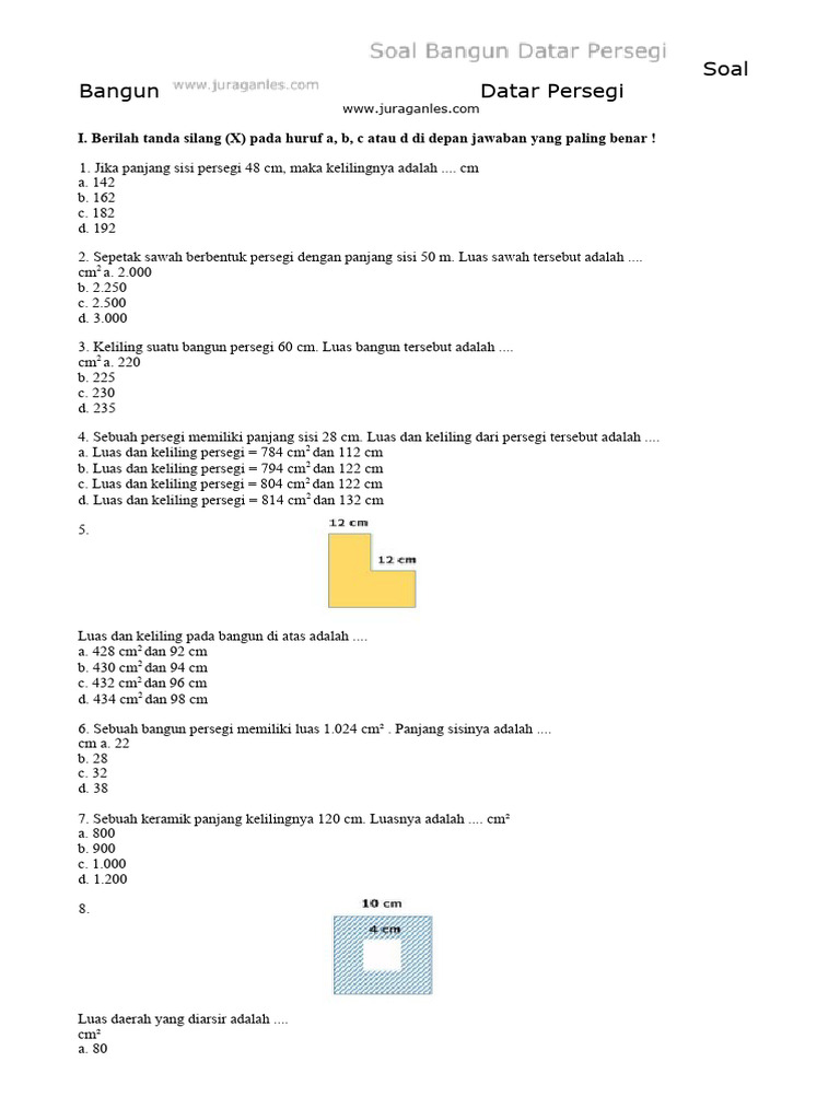 Soal Luas Dan Keliling Persegi | PDF