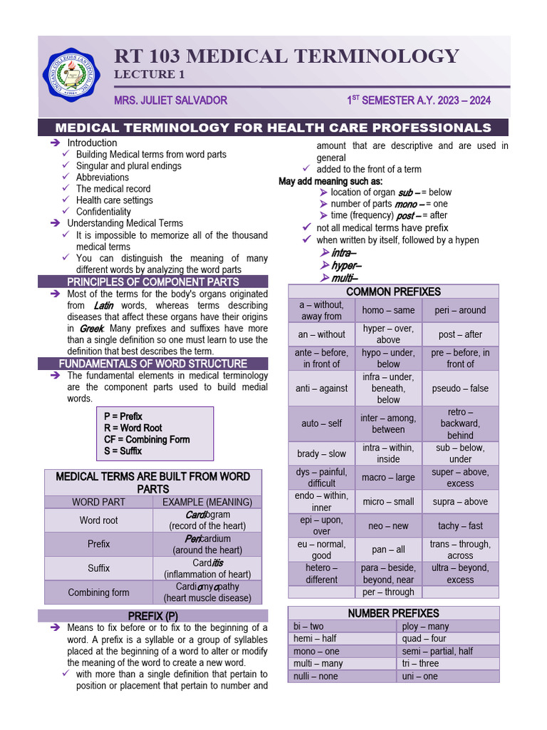 Medical Terminology For Healthcare Professionals | PDF | Anatomical ...