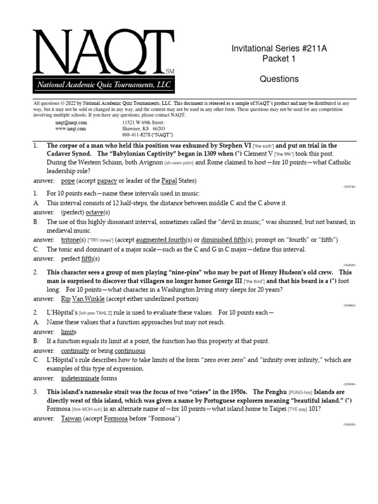 NAQT Sample Questions for 2017 HSNCT | PDF | Chlorofluorocarbon | Gases