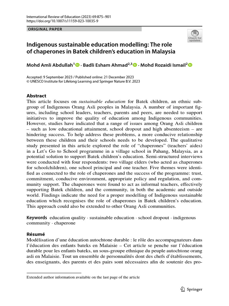 Indigenous Sustainable Education Modelling: The Role of Chaperones in ...