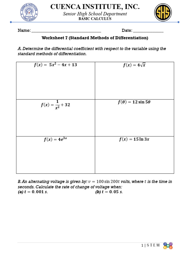 Basic Calculus Worksheets 7 8 9 10 11 | PDF | Derivative | Calculus