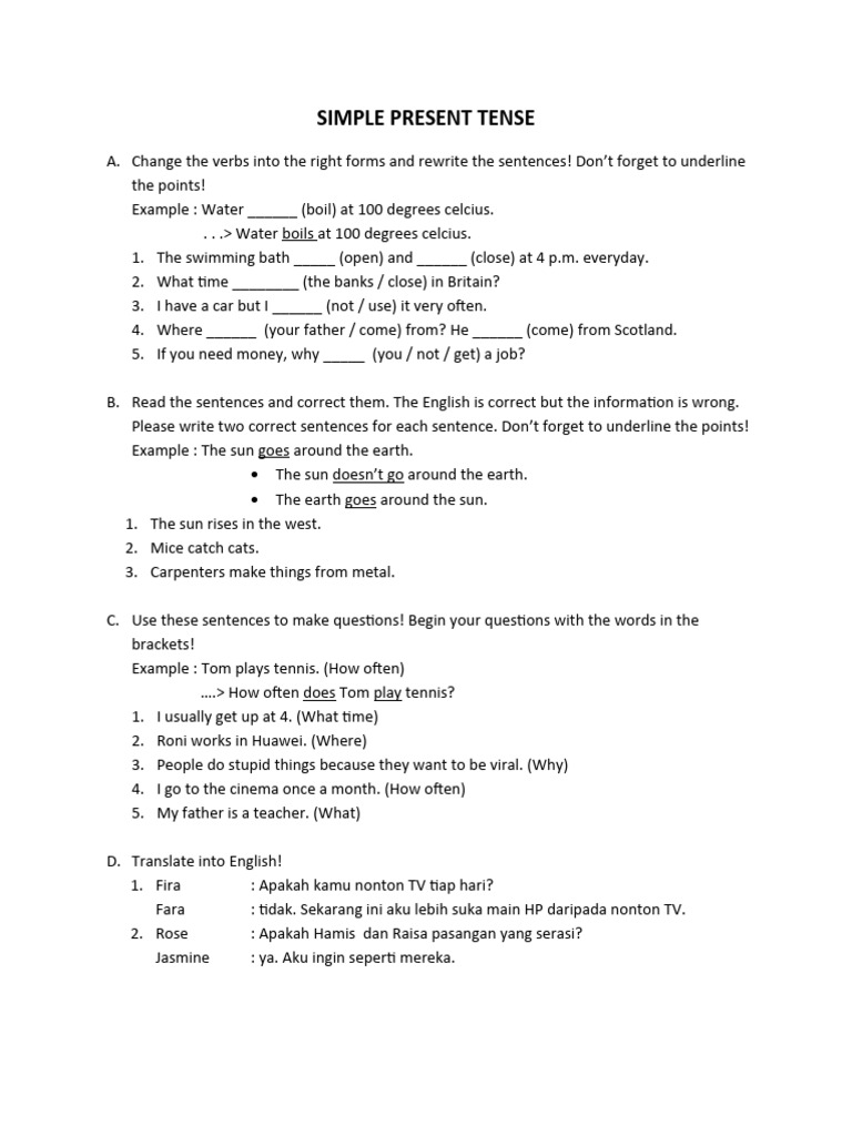 Simple Present Tense (Exercise) | PDF
