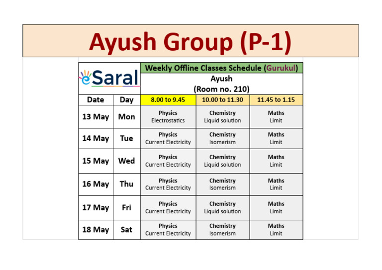 Ayush Group Schedule 13 May | PDF | Teaching Methods & Materials