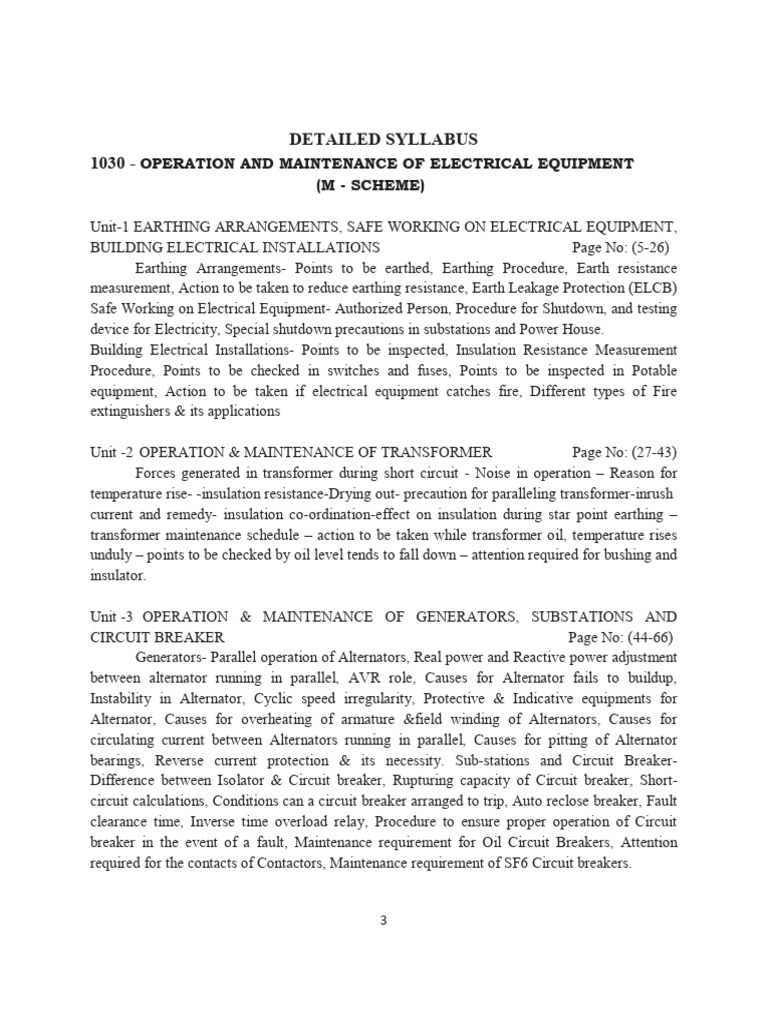 OPERATION AND MAINTENANCE OF ELECTRICAL EQUIPMENT | PDF | Electric ...