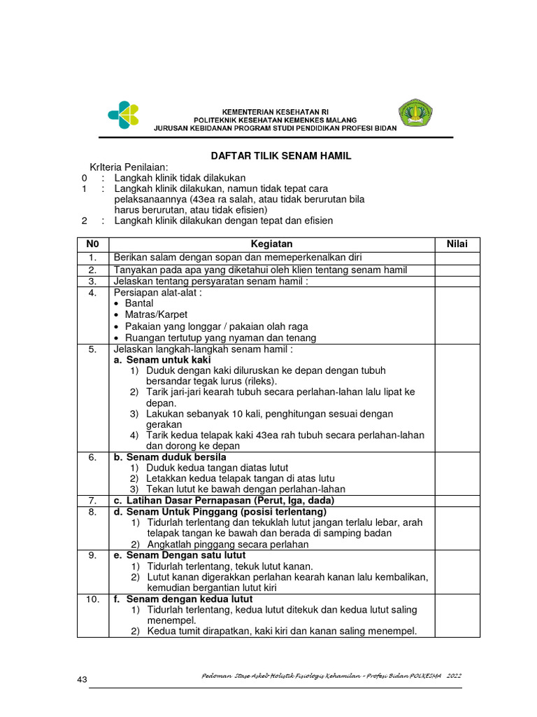 Daftar Tilik Senam Hamil | PDF