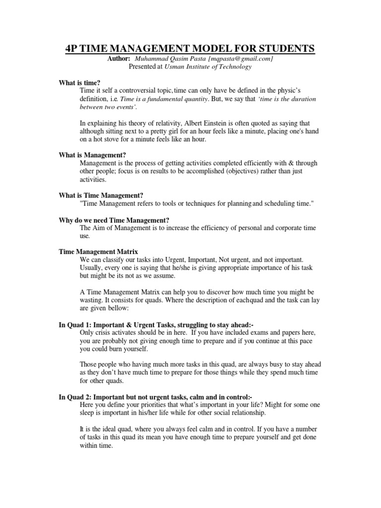 4P Time Management Model For Students: Between Two Events' | PDF | Time ...