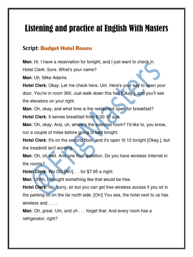 Budget Hotel Check-In Dialogue | PDF