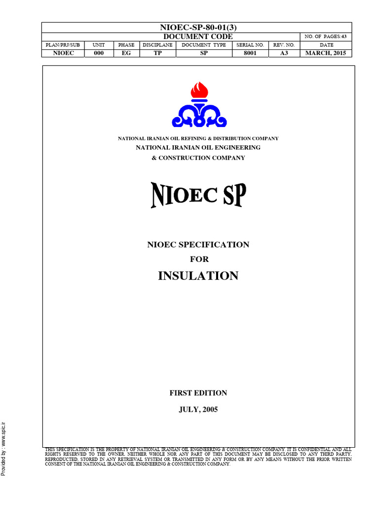 NIOEC Insulation Specification Guide | PDF | Pipe (Fluid Conveyance ...