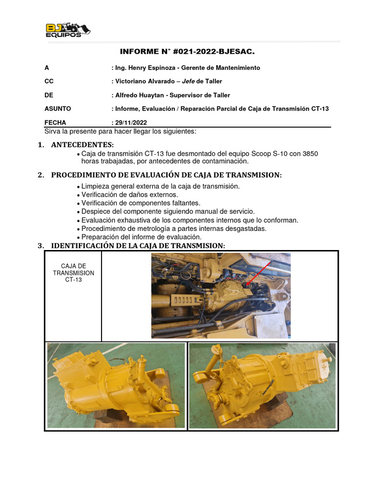 #21 - Informe, Evaluacion y Reparacion Parcial de Caja de Transmision Cat (Ct-13) | Descargar ...