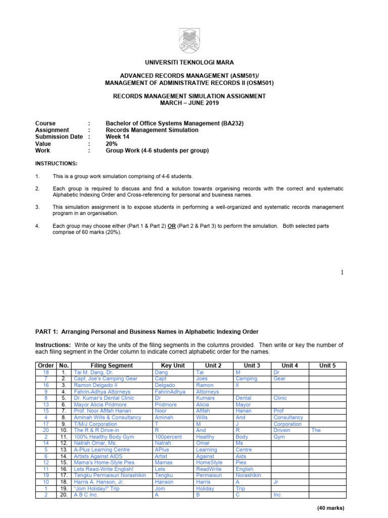 Asm501 Simulation - May 2019 | PDF