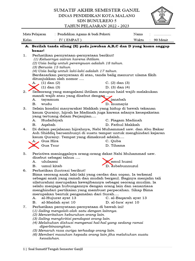 Latihan SOAL PAS GANJIL KELAS 4 Kumer | PDF