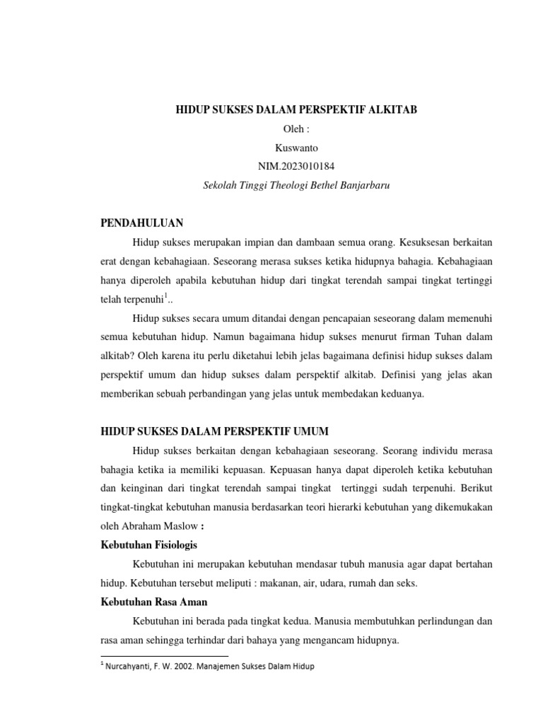 Makalah - Hidup Sukses Dalam Perspektif Alkitab | PDF | Pengembangan Diri