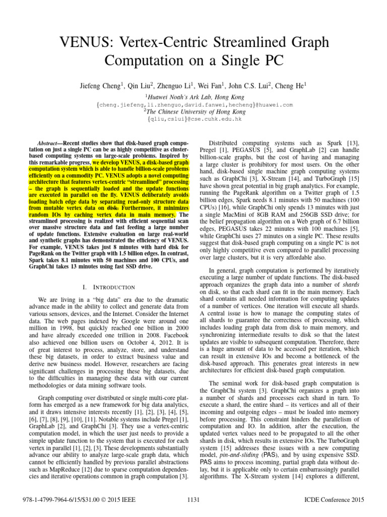 Paper1 VENUS - Vertex-Centric Streamlined Graph Computation On A Single PC | PDF | Computer Data ...