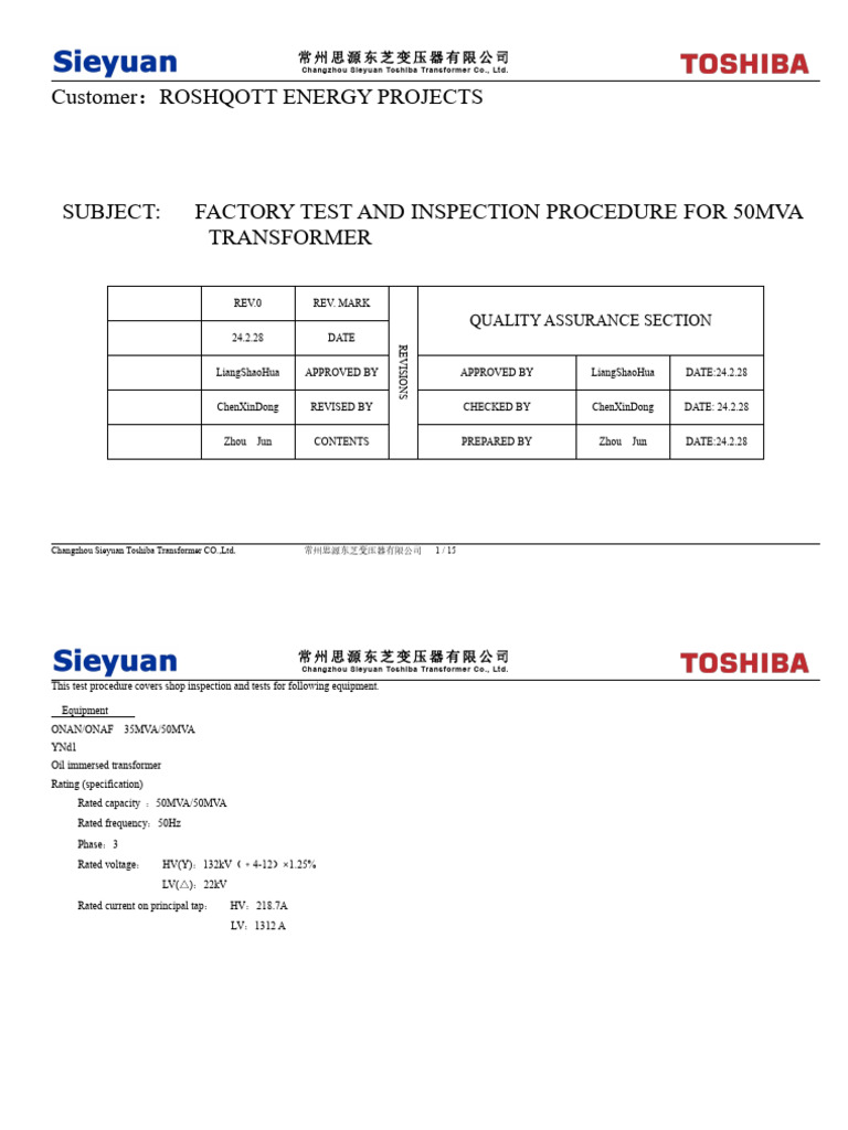 Transformer Factory Test Procedure | PDF | Transformer | Metrology