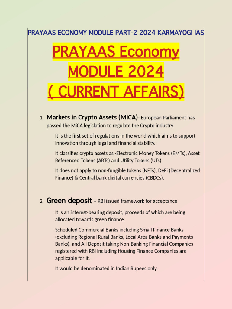 Prayaas Economy Module Part-2 Current Affairs | PDF | Cryptocurrency | Economies