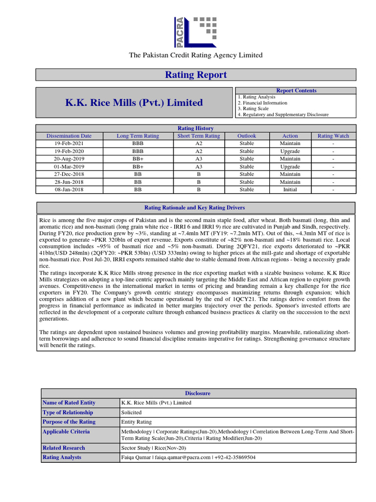 K.K. Rice Mills Credit Rating Report | PDF | Credit Rating | Working ...