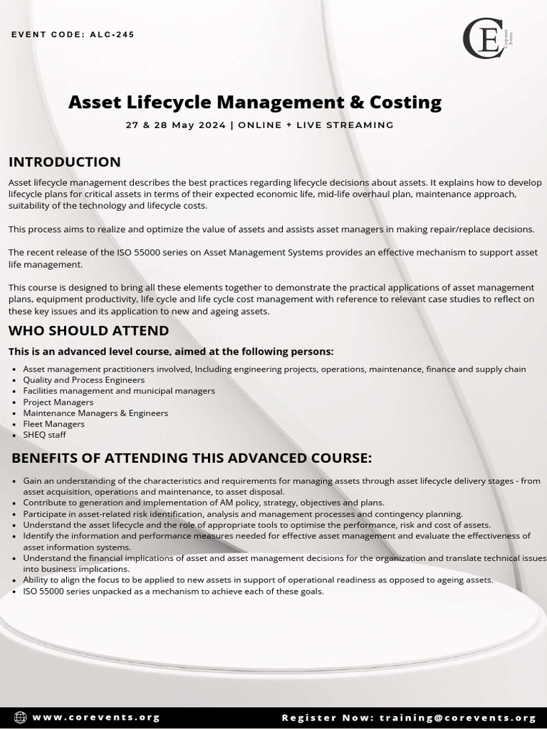 Asset Lifecycle Management & Costing Online Master Class | PDF | Life ...