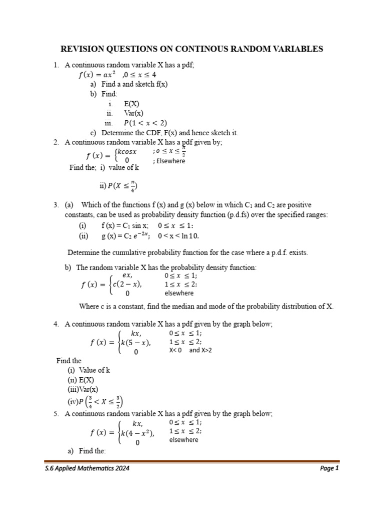 s.6 Continous Random Variables NEW NEW NEW | PDF | Probability Density Function | Probability ...