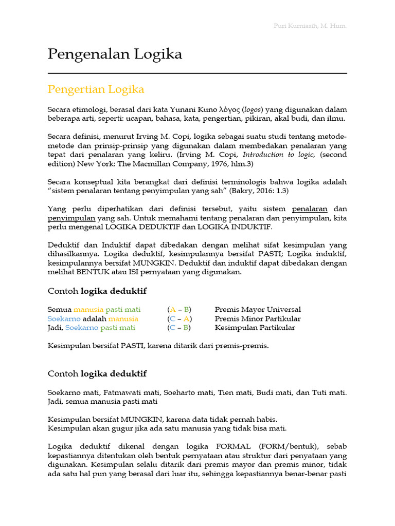 Pengenalan Logika: Deduktif dan Induktif | PDF | Ilmu Sosial | Sains ...