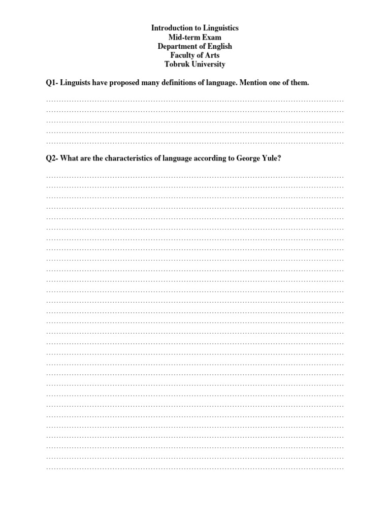 Midterm Exam Introduction To Linguistics | PDF