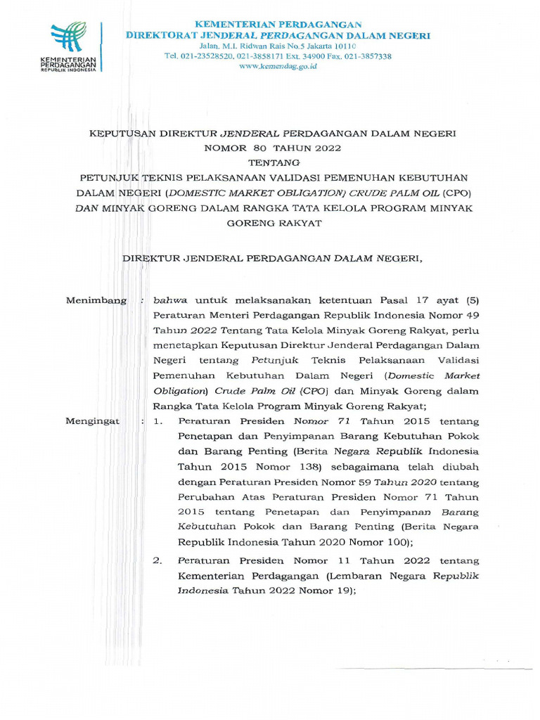 Kepdirjen PDN 80 Tahun 2022 - Juknis Validasi | PDF