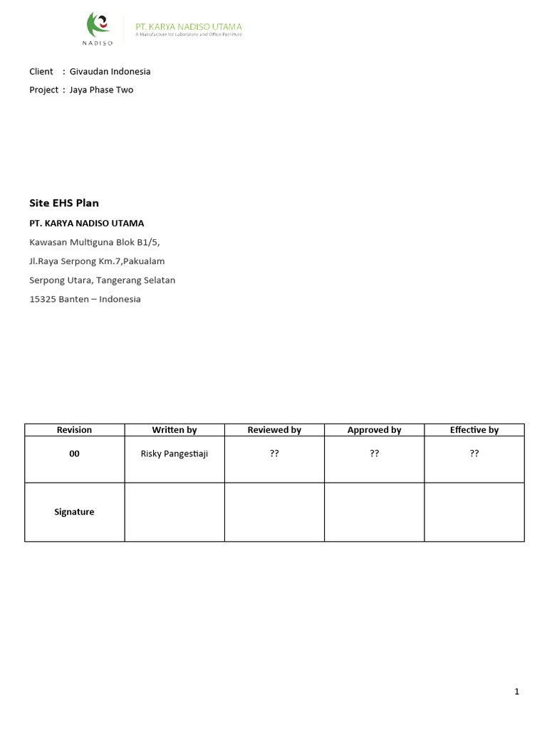 EHS Plan for Givaudan Indonesia | PDF | First Aid | Safety