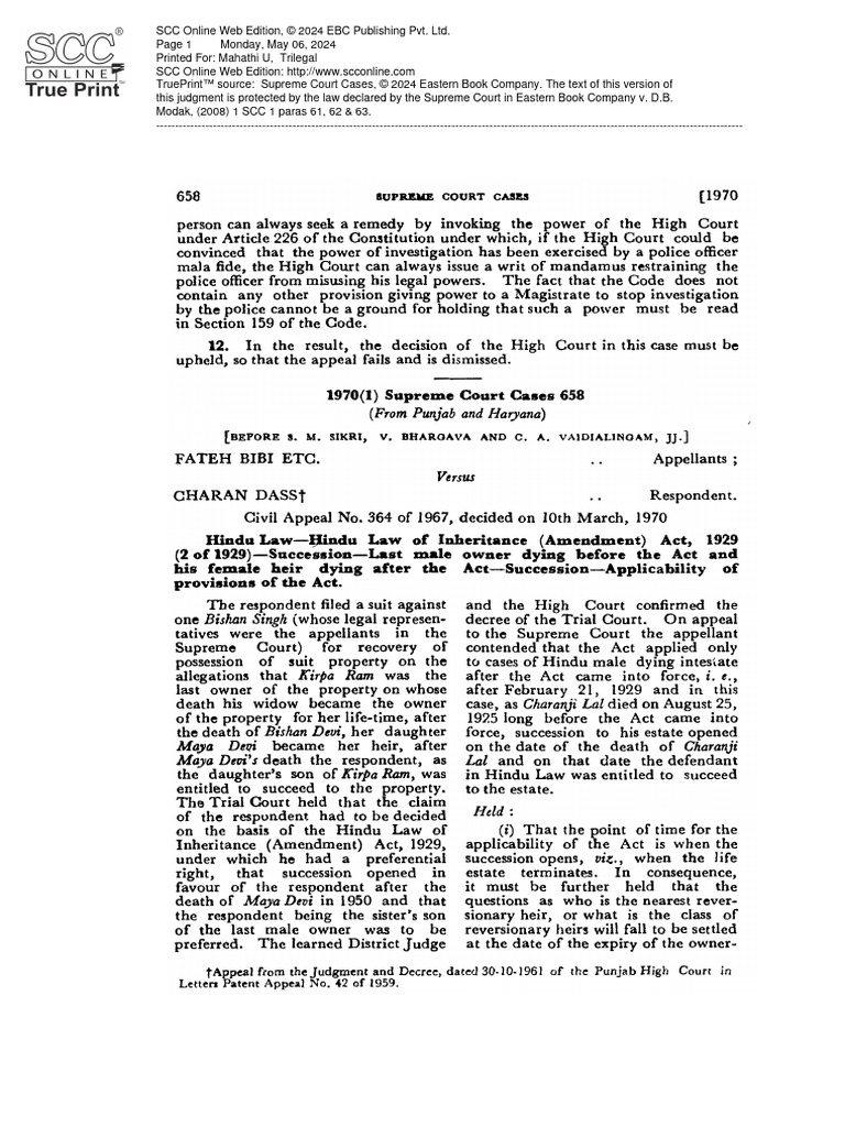 Fateh Bibi v. Charan Dass | Download Free PDF | Justice | Crime & Violence