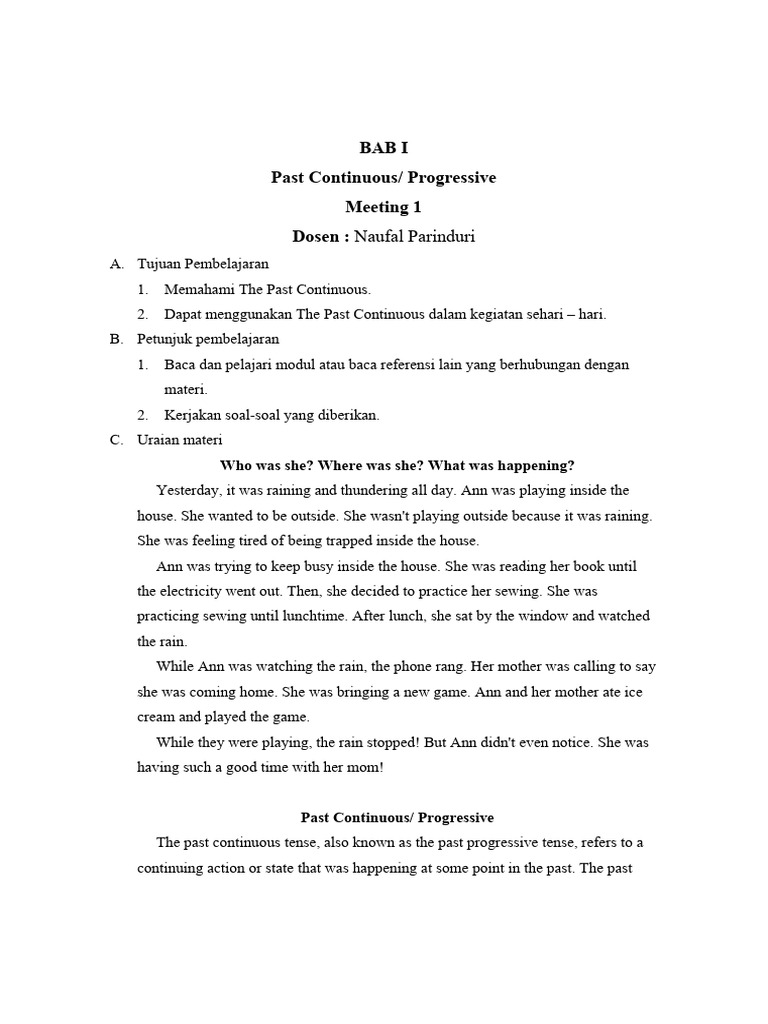 Meeting 1 Past Continuous | PDF | Verb | Language Mechanics