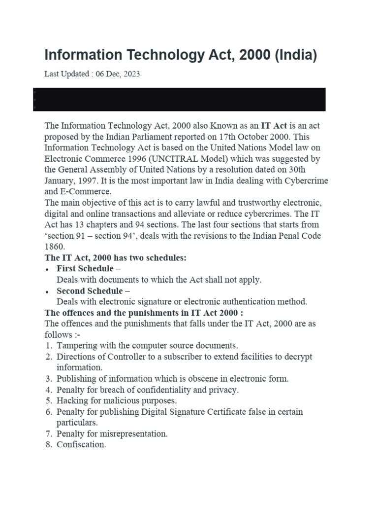 Information Technology Act | PDF | Public Key Cryptography | Cyberspace