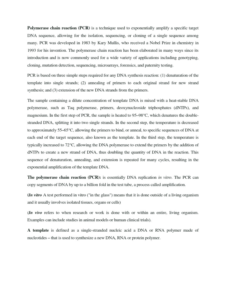 PCR-Uses and Applications | PDF | Polymerase Chain Reaction | Nucleotides