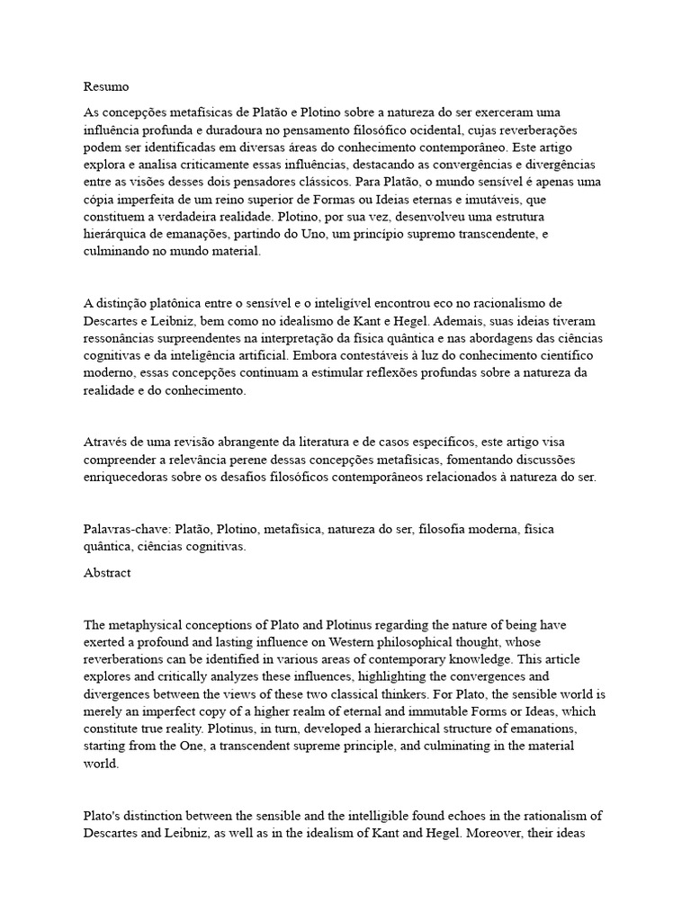 O Ser em Platão e Plotino | PDF | Platonismo | Platão