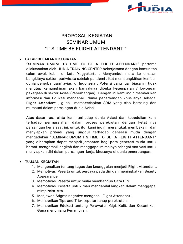 PROPOSAL SEMINAR UMUM FLIGHT ATTENDANT | PDF