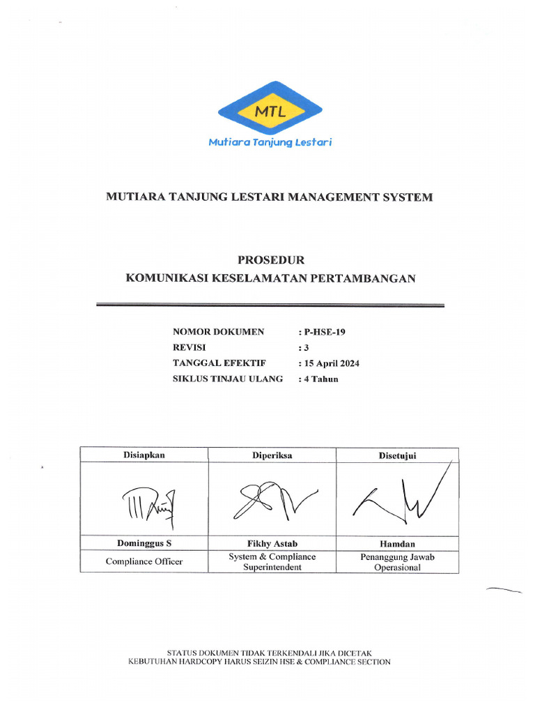 P-HSE-19 - Prosedur Komunikasi Keselamatan Pertambangan | PDF ...