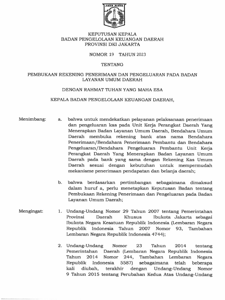 SK 19 2023 Rekening BLUD - 240131 - 142516 | PDF