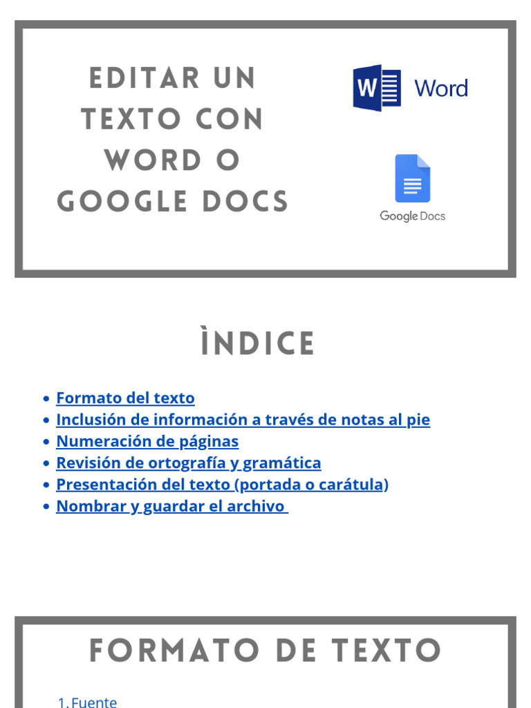 Procesador de Textos Instructivo para Word y Google Docs | PDF ...