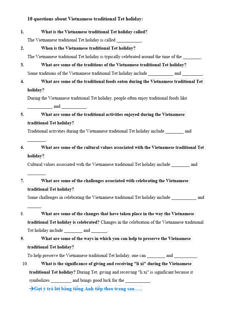 10 Questions About Vietnamese Traditional Tet Holiday | PDF | Vietnam