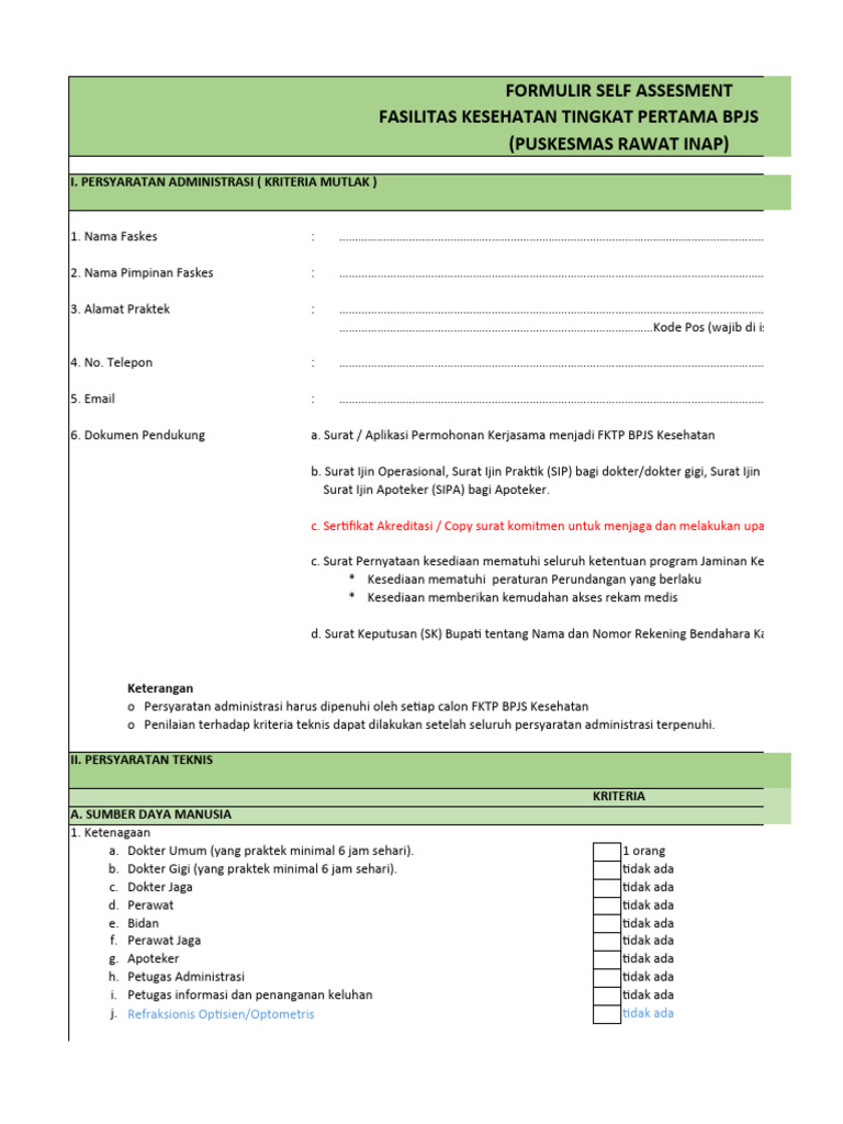 4.4. Formulir Self Assesment PKM Rawat Inap | PDF