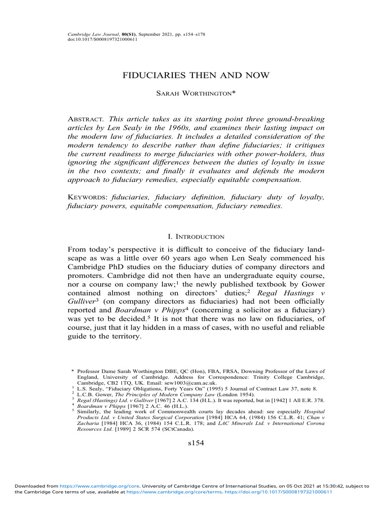 Evolution of Fiduciary Law | PDF | Fiduciary | Equity (Law)