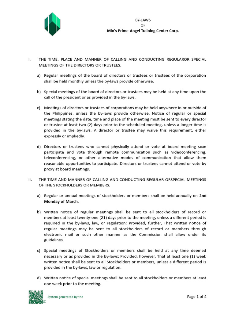 By Laws (5) - Mio Prime For Signature | PDF | Proxy Voting | Board Of Directors
