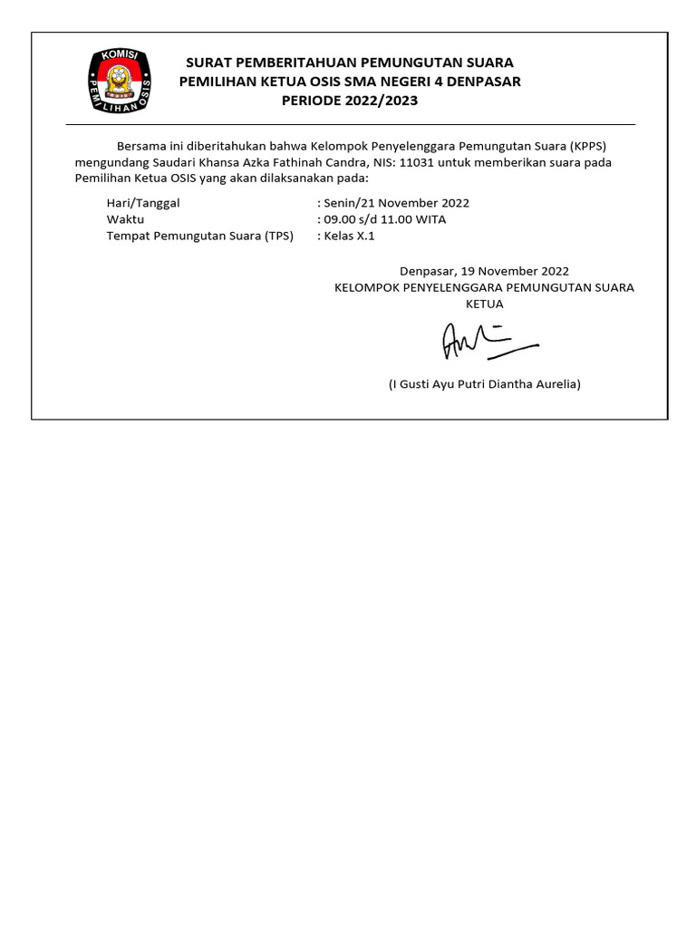 Surat Undangan Pemilu Osis 18-38 | PDF