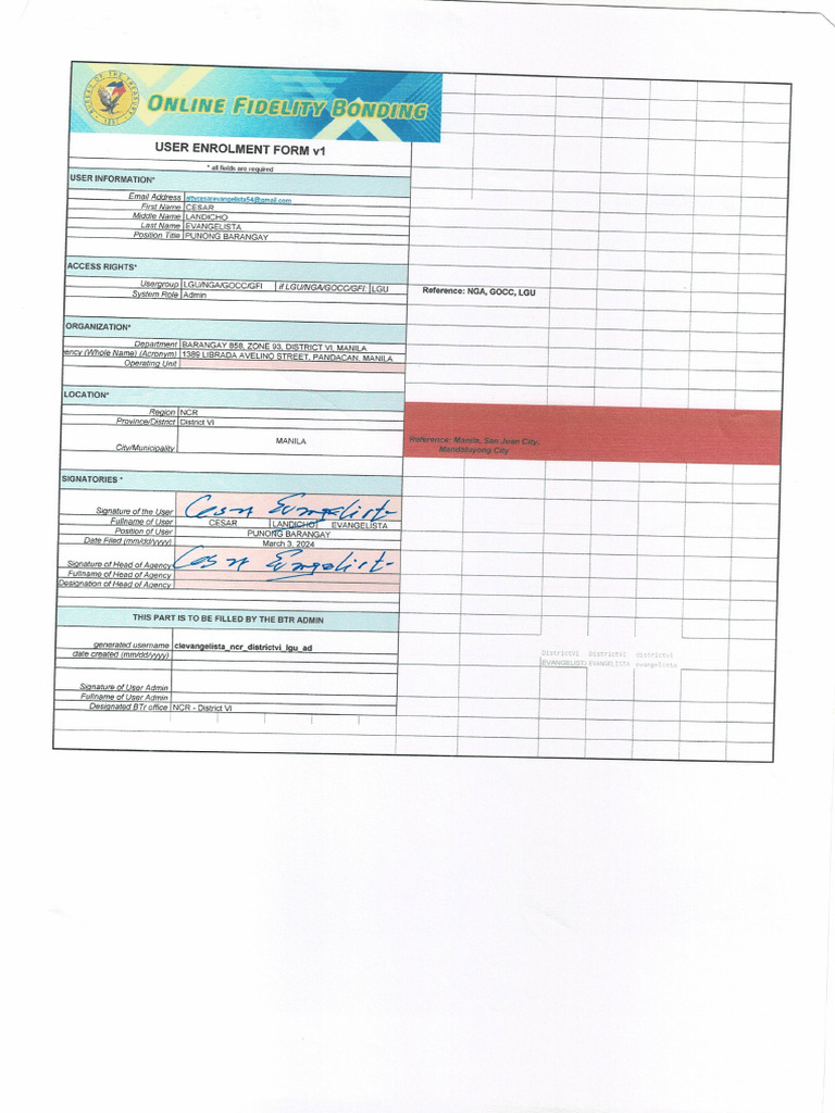 USER ENROLMENT FORM v1 | PDF