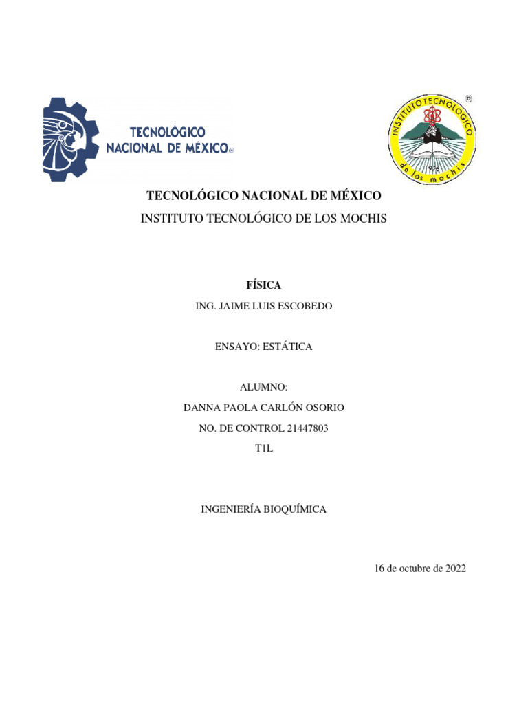 Ensayo Estática - Carlón Osorio | PDF | Fuerza | Esfuerzo de torsión