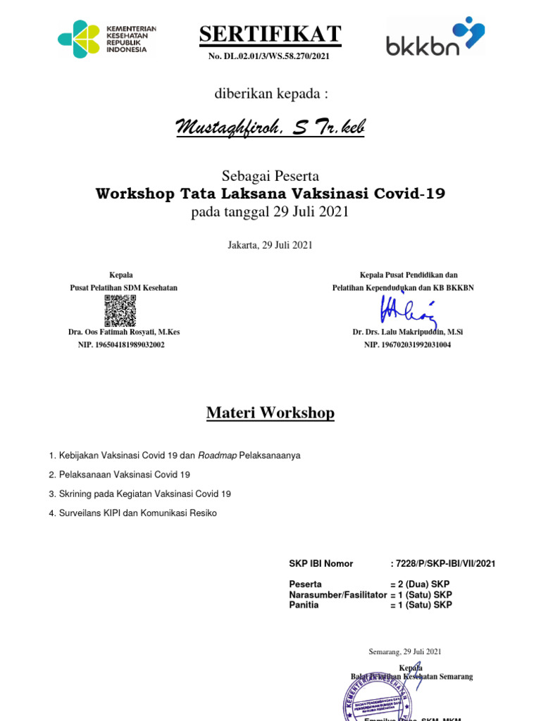 Sertifikat Workshop Vaksinator Bidan-270 | PDF