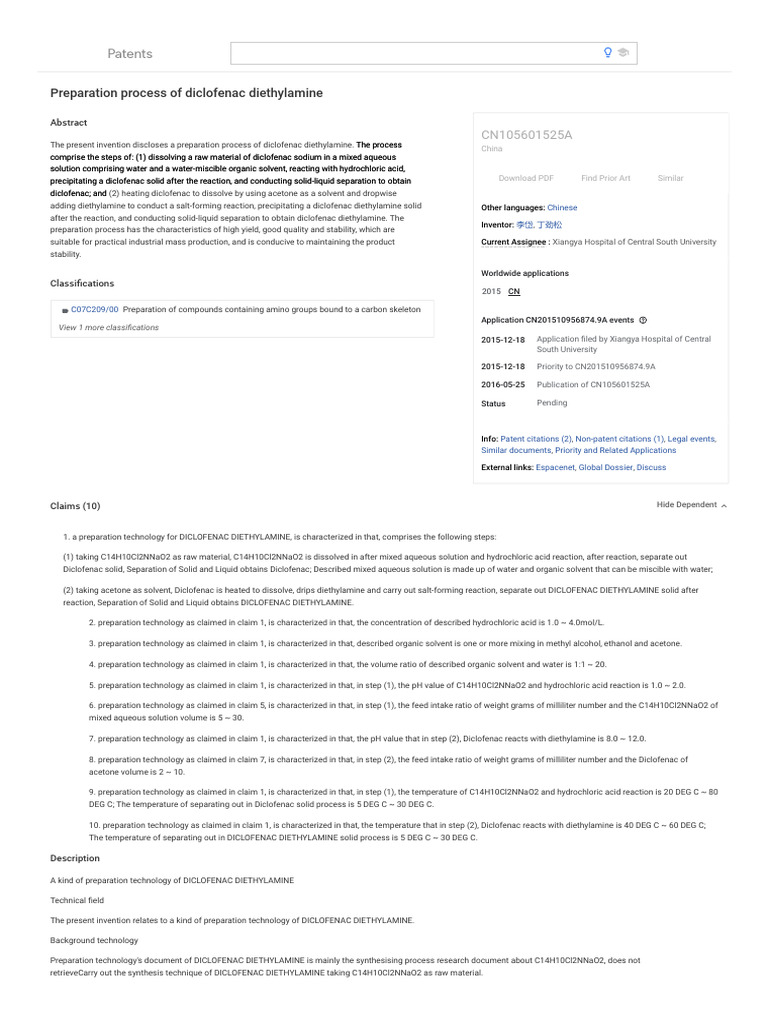 Diclofenac Diethylamine Preparation Process | PDF | Filtration | Solvent