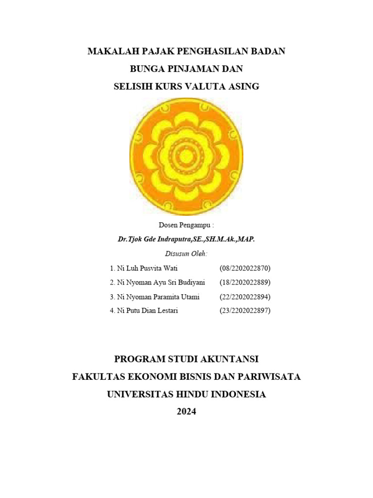 Pajak Penghasilan Badan: Bunga & Selisih Kurs | PDF | Karier ...