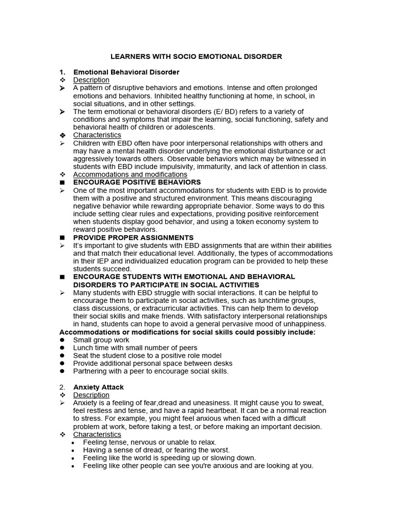 LEARNERS-WITH-SOCIO-EMOTIONAL-DISORDER | PDF | Anxiety | Mental Disorder