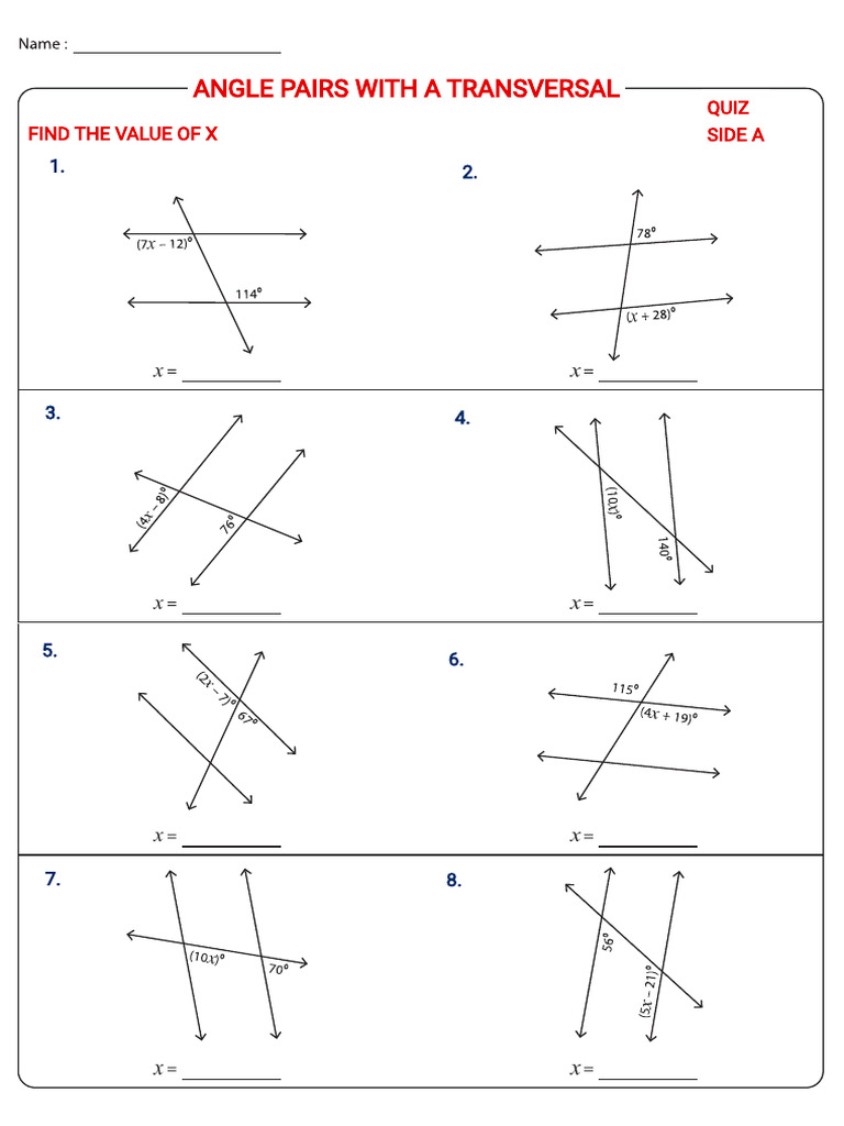 Angle Pairs-Transversal-Quiz | PDF | Elementary Geometry | Classical ...